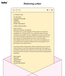Relieving Letter Format: Elements and Free Samples | Keka
