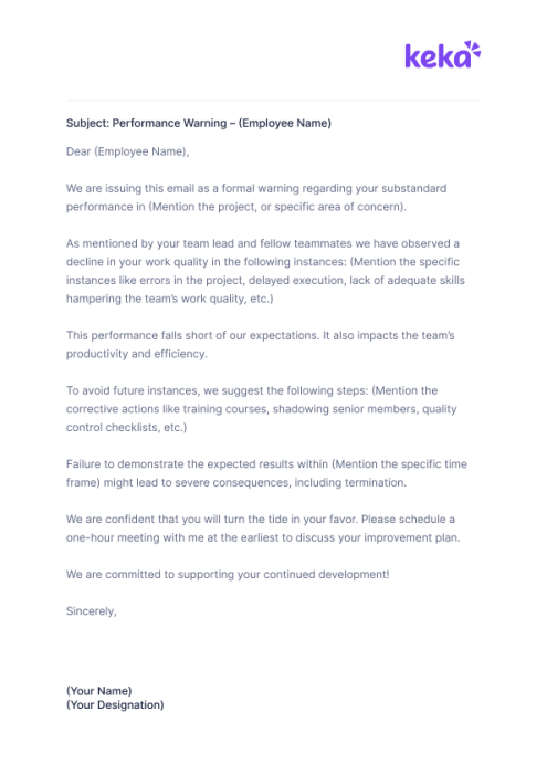 Employee Warning Letter Email Template( 10 Samples and Tips) | Keka