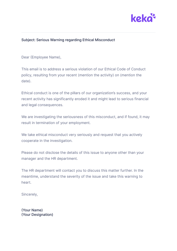 Employee Warning Letter Email Template( 10 Samples and Tips) | Keka