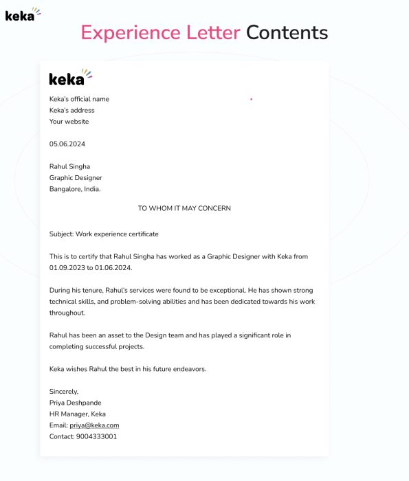 Experience Letter Format + 10 Samples With Tips | Keka