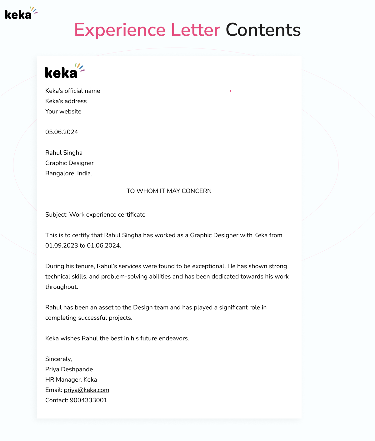 Experience Letter Format + 10 Samples With Tips | Keka